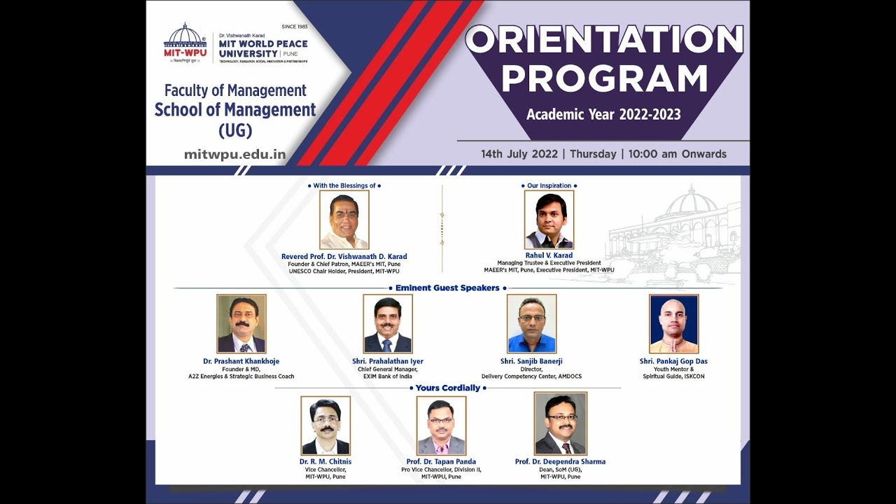 Live Orientation Program by MIT-WPU School of Management for SY and TY ...