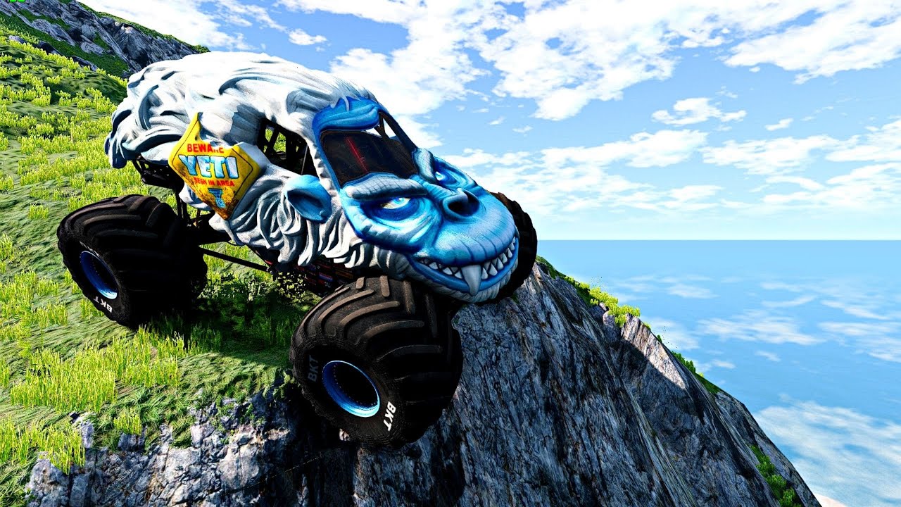 YETI Monster Jam Cliff descent and Destruction Beamngdrive - YouTube