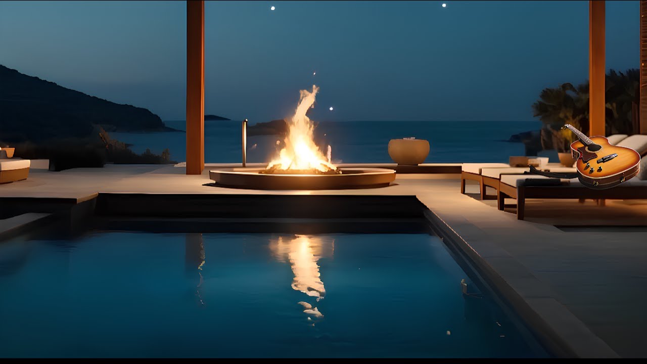 Sizzling Poolside Vibes with a Sea Backdrop Relaxing 4K - YouTube