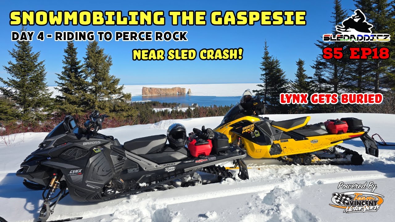 Near Sled Crash! | Snowmobiling Gaspe Quebec | Day 4 | Riding to Perce ...