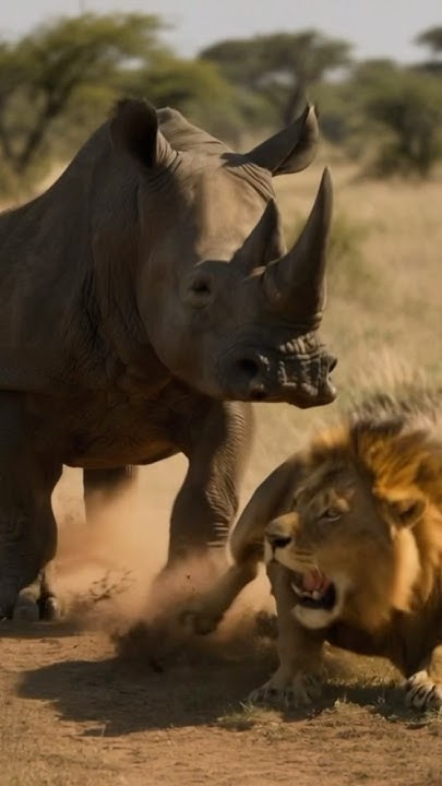 獅王被打爆，完全不是犀牛的對手！The Lion King Got Wrecked — No Match for the Angry Rhino! #animals #lion #rhino ...