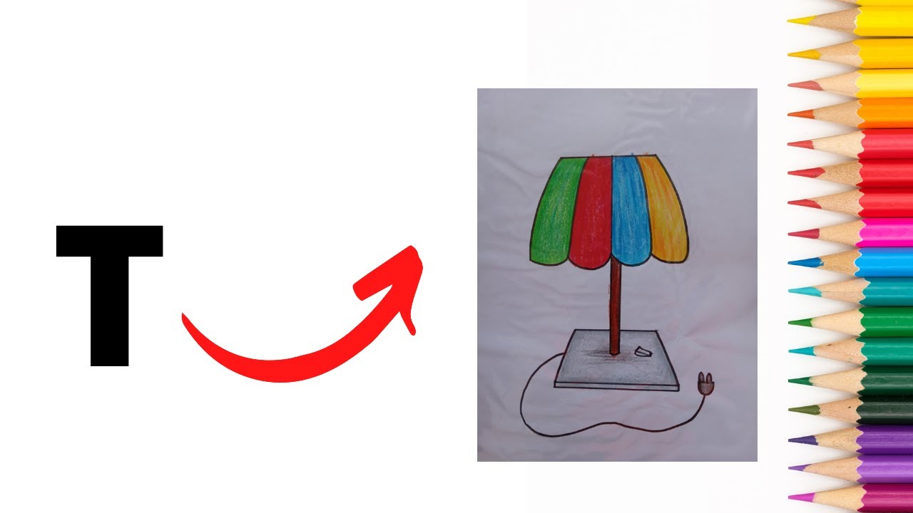 How to draw a Table Lamp using the letter T (easy) - YouTube