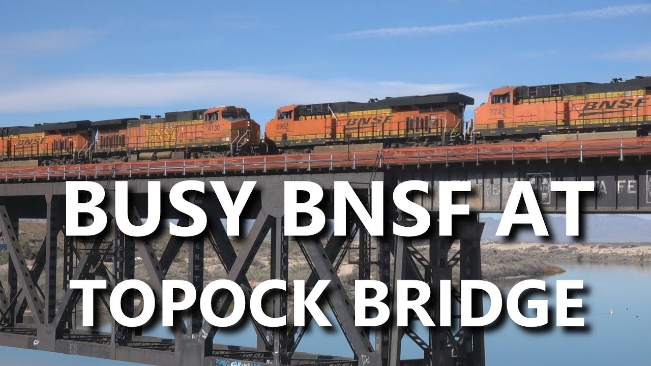 Busy BNSF Passing Trains at Topock Bridge - YouTube