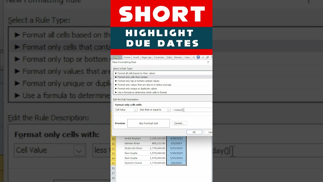 HIGHLIGHT DUE Date In excel With Red Color Color Fill Due Date In HIGHLIGHT DUE Date In excel With Red Color Color Fill Due Date In