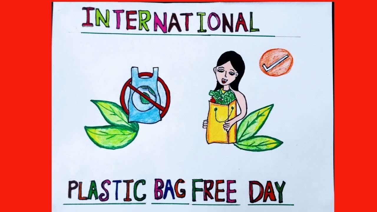 How To Draw International Plastic Bag Free Day Drawing | Stop Plastic ...