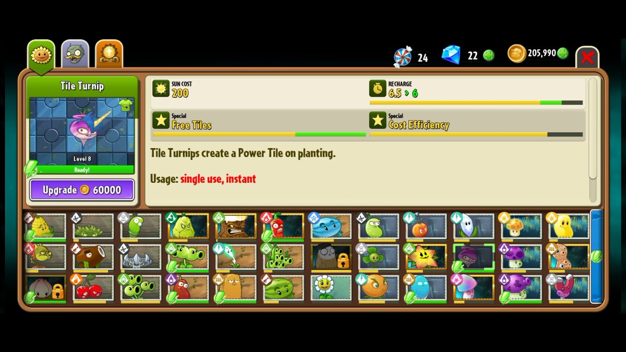 PvZ 2: Level Up Tile turnip and Turkey pult to level 9 - YouTube