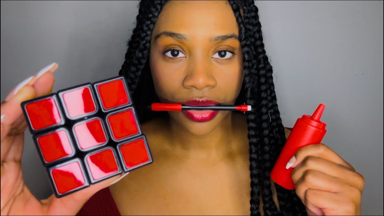 ASMR | EVERYTHING RED (close up, ear to ear, whispering, tapping sounds ...