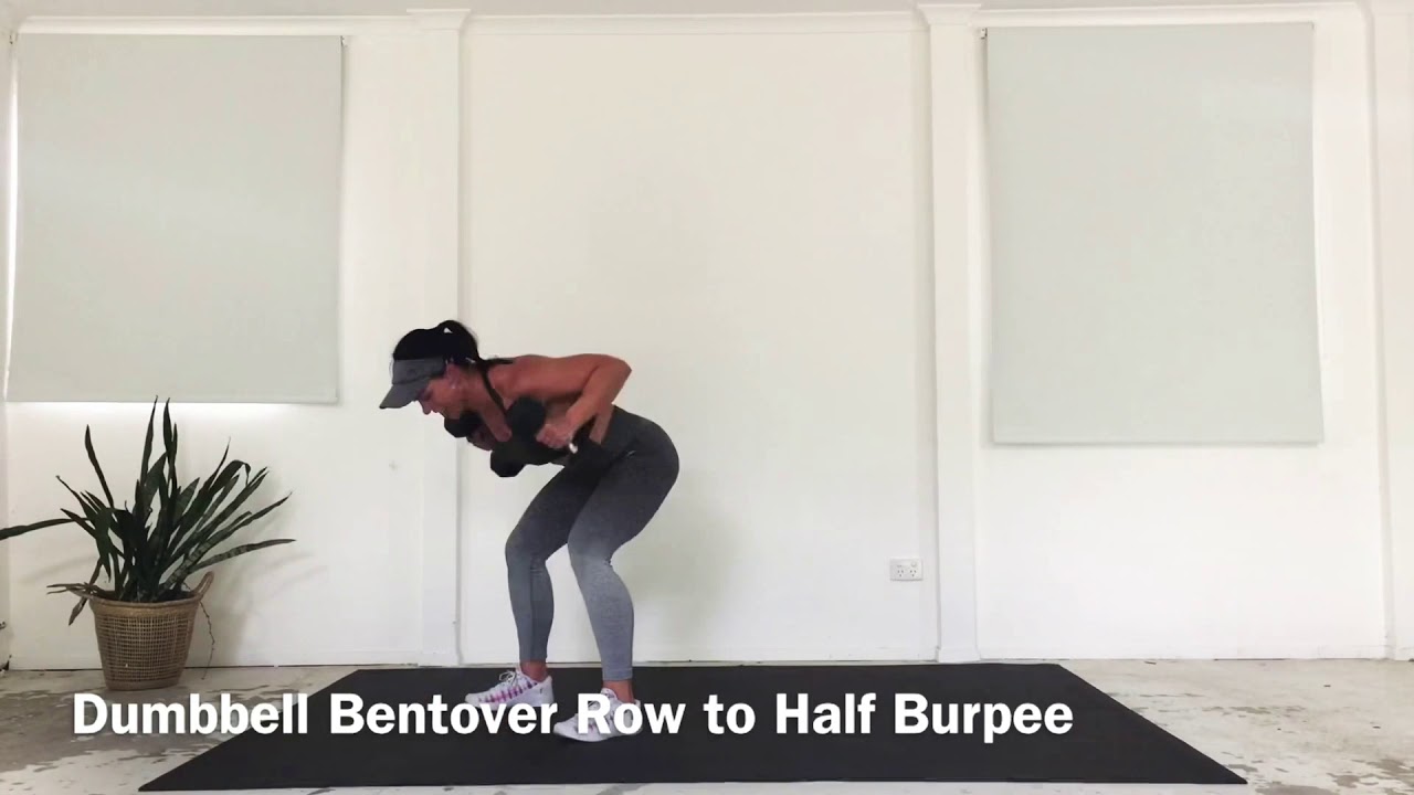 Dumbbell Bentover Row to Half Burpee - YouTube