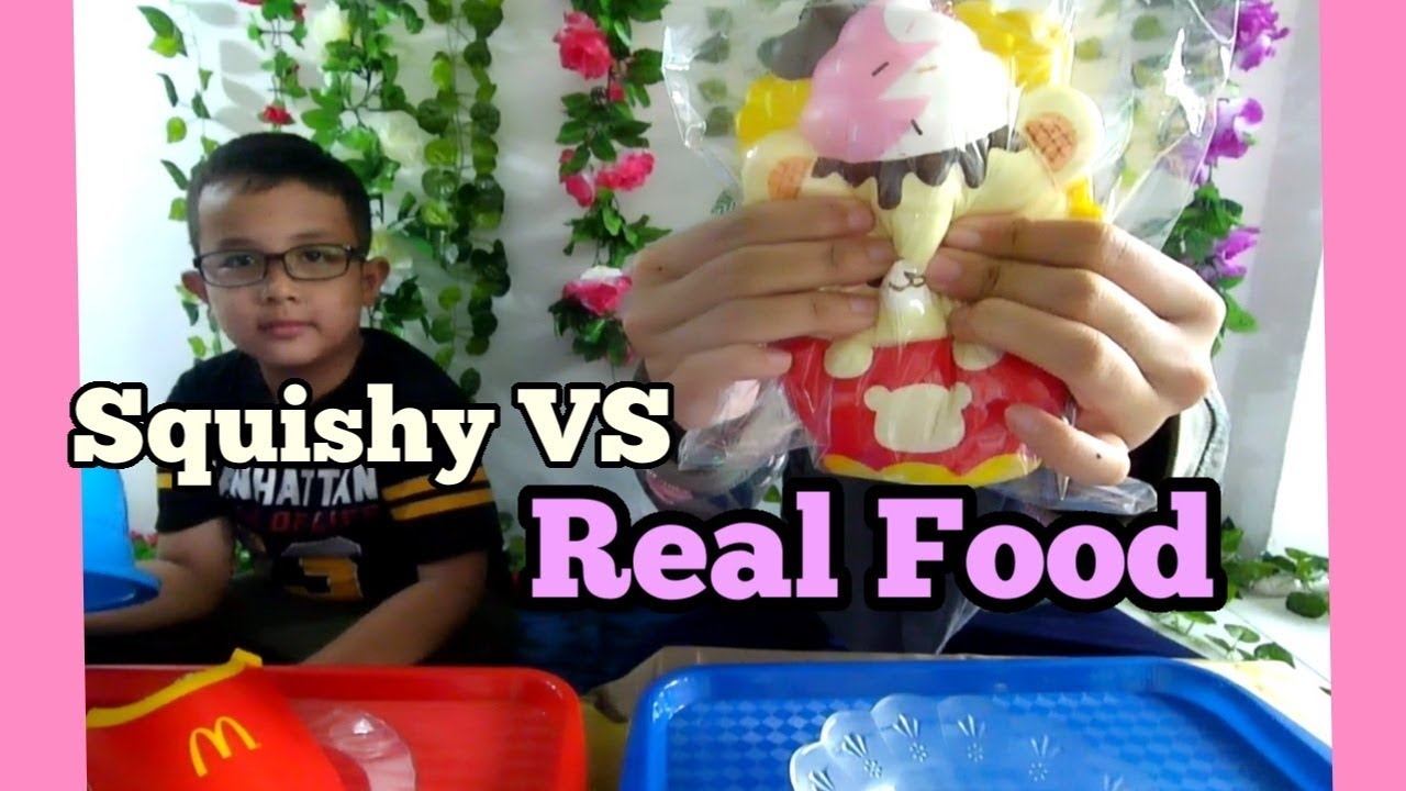 Squishy VS Real Food, Drink, Fruit 🍓🍇🍟🍩 - YouTube