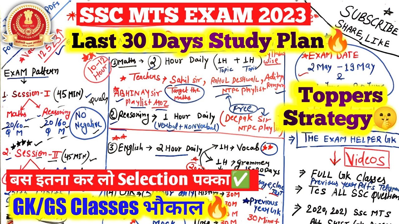 Last 30 Days Strategy for Ssc mts 2023 exam | Ssc mts exam study plan ...