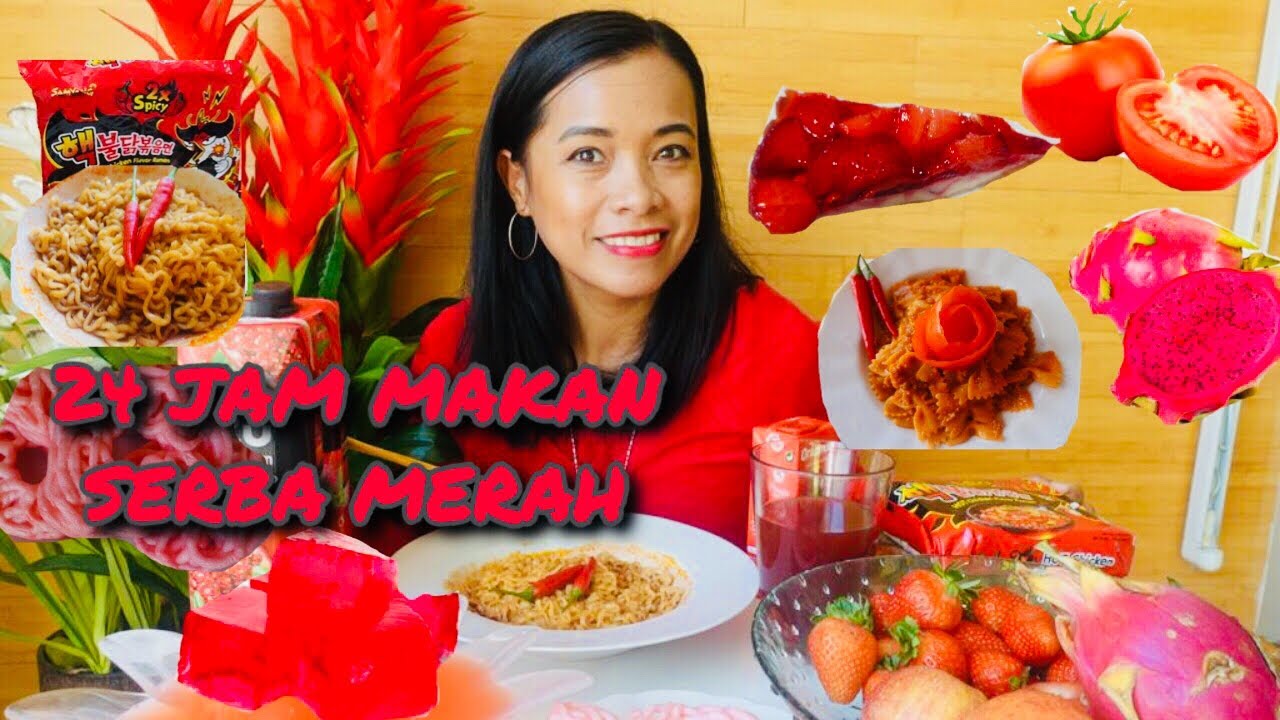 24 JAM MAKAN WARNA MERAH!!! 🍓🍅🌶🍎 MENU BULE DAN INDONESIA - YouTube