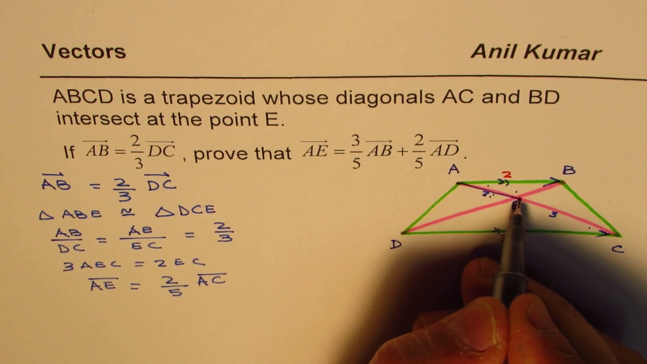 Prove The Linear Combination In Trapezoid For Diagonal For 2 To 3 Ratio Prove The Linear Combination In Trapezoid For Diagonal For 2 To 3 Ratio