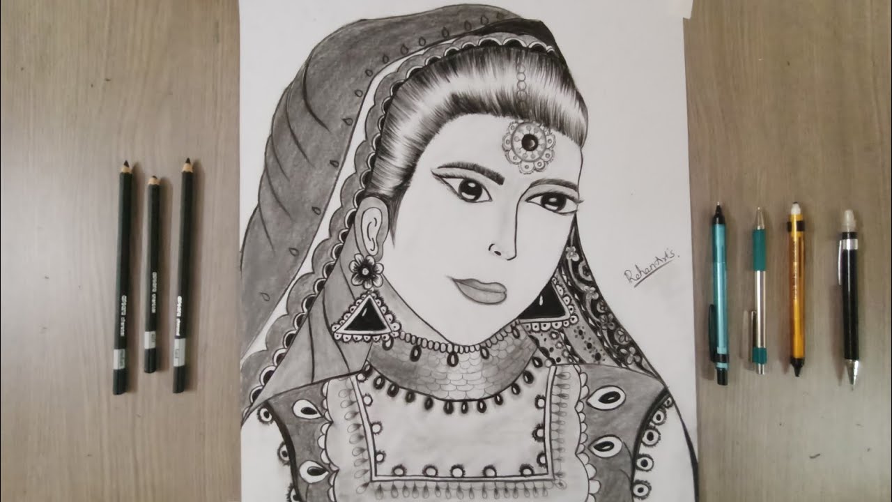 Dulhan full dress mandala art work|| Dulhan sketch full jewelry sets ...