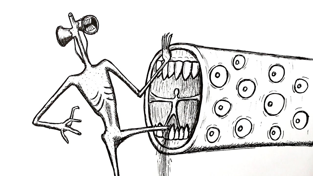 How To Draw A Scp Train Eater Attacking Siren Head Youtube
