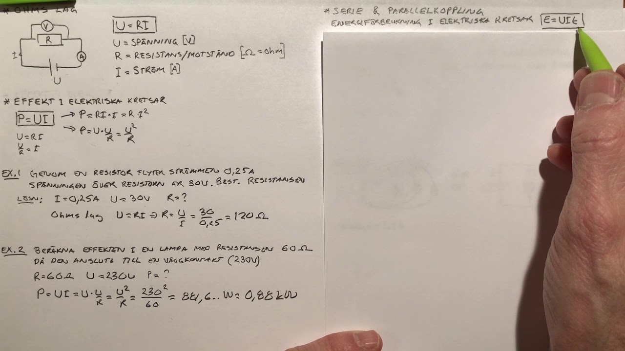 Fysik 1 Ohms lag, effekt, serie & parallellkoppling - YouTube