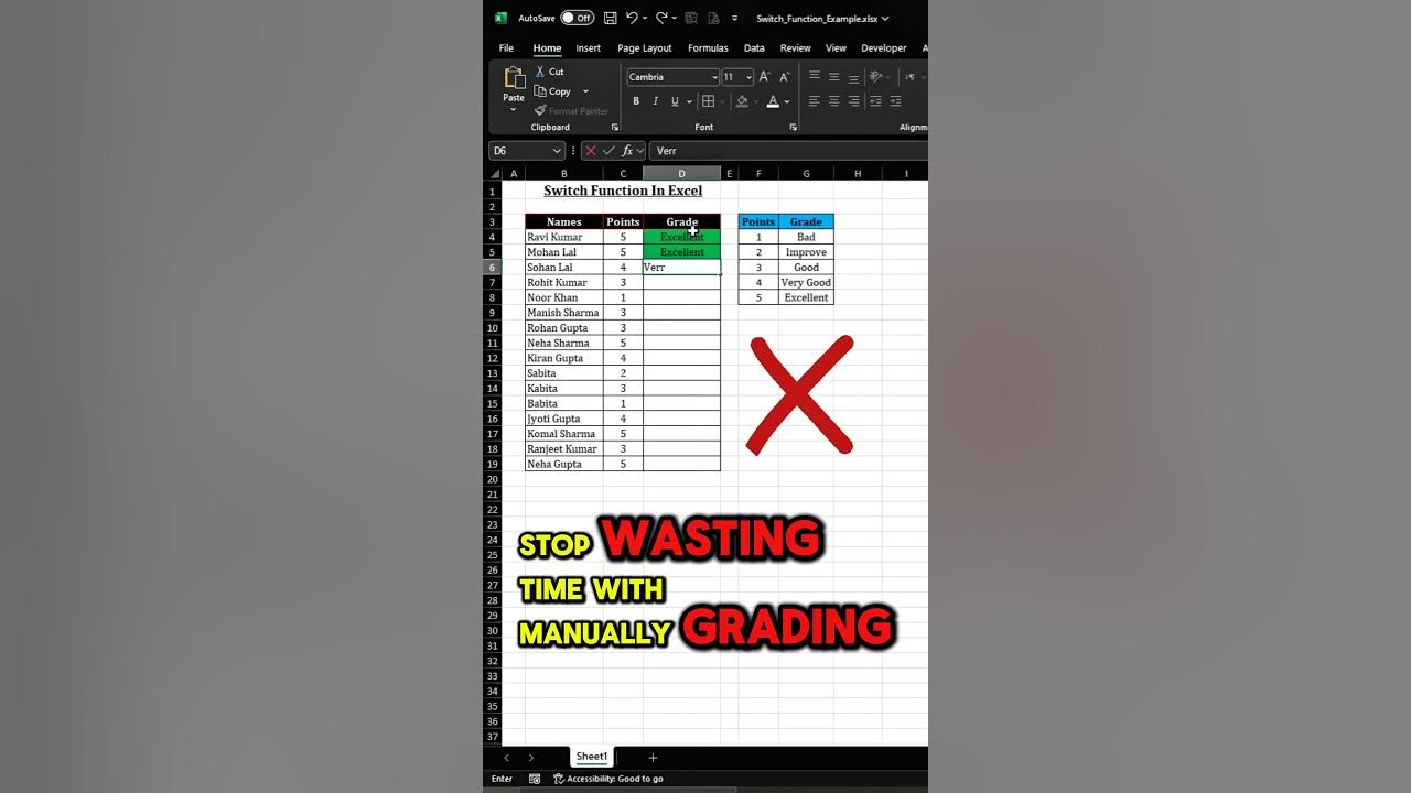 🔴 Ditch Nested IFs! Use SWITCH in Excel Instead | Excel Formula Tips & Tricks #excel #shorts ...