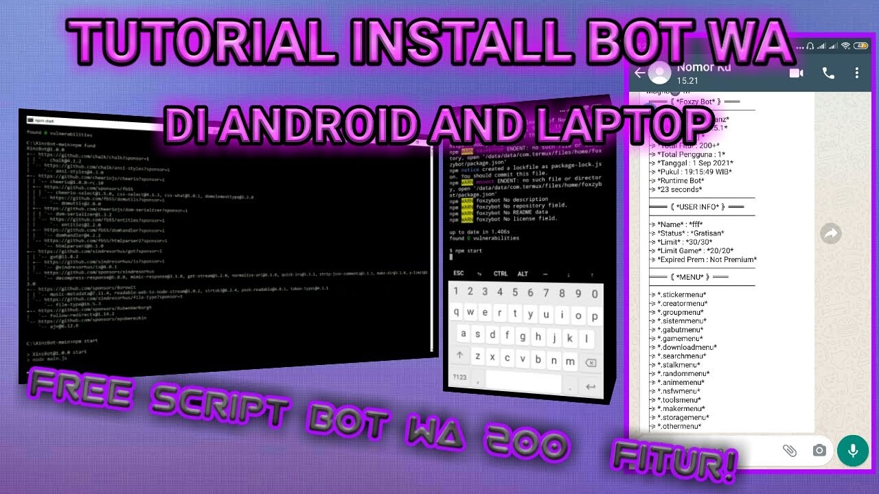 TUTORIAL INSTALL BOT WA DI LAPTOP AND DI HP||BONUS SC BOT WA 200+ FITUR ...