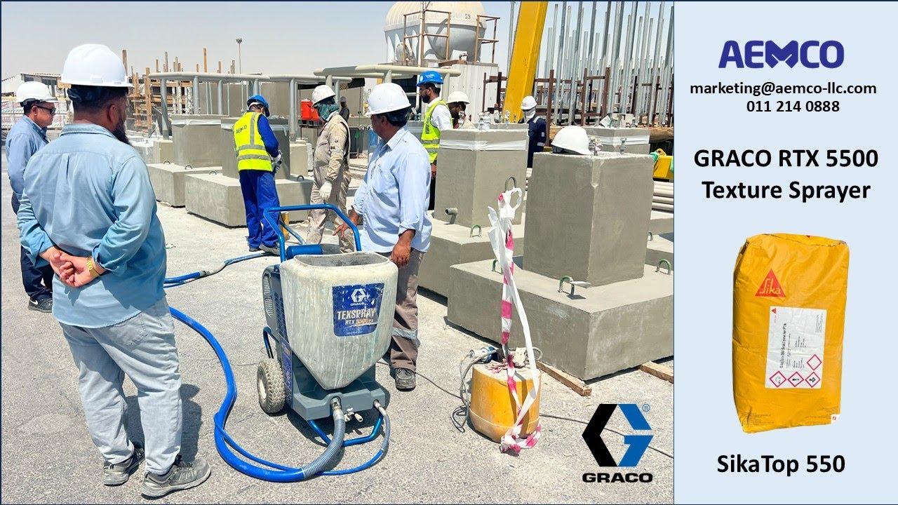 GRACO RTX 5500 spraying Sika Top 550 for water proofing #aemco # ...