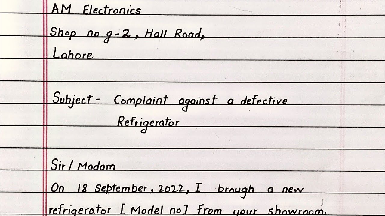 Complaint letter || Complaint against defective refrigerator in english ...