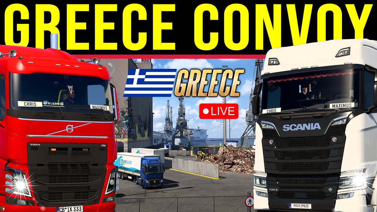 ETS2 Greece CONVOY ★ Griechenland DLC 🔴 LIVE [2856] EURO TRUCK ...