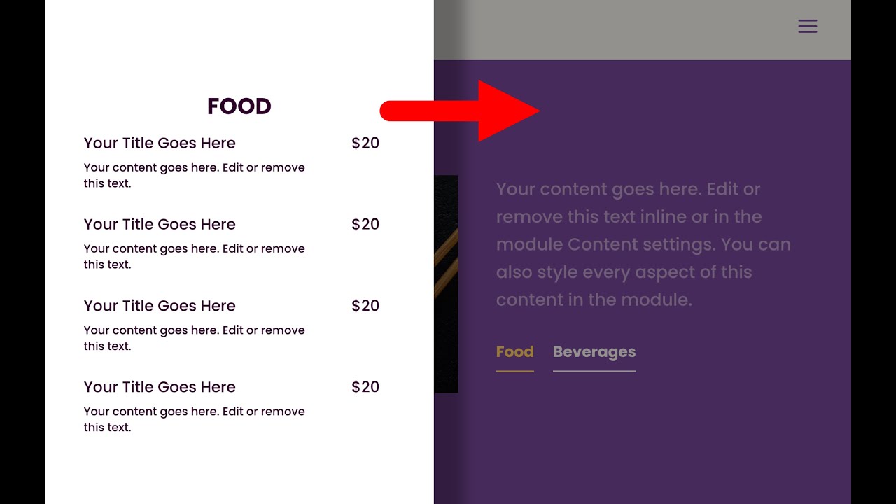 Revealing a Price List Sidebar On Click - DiviMenus Flex - YouTube