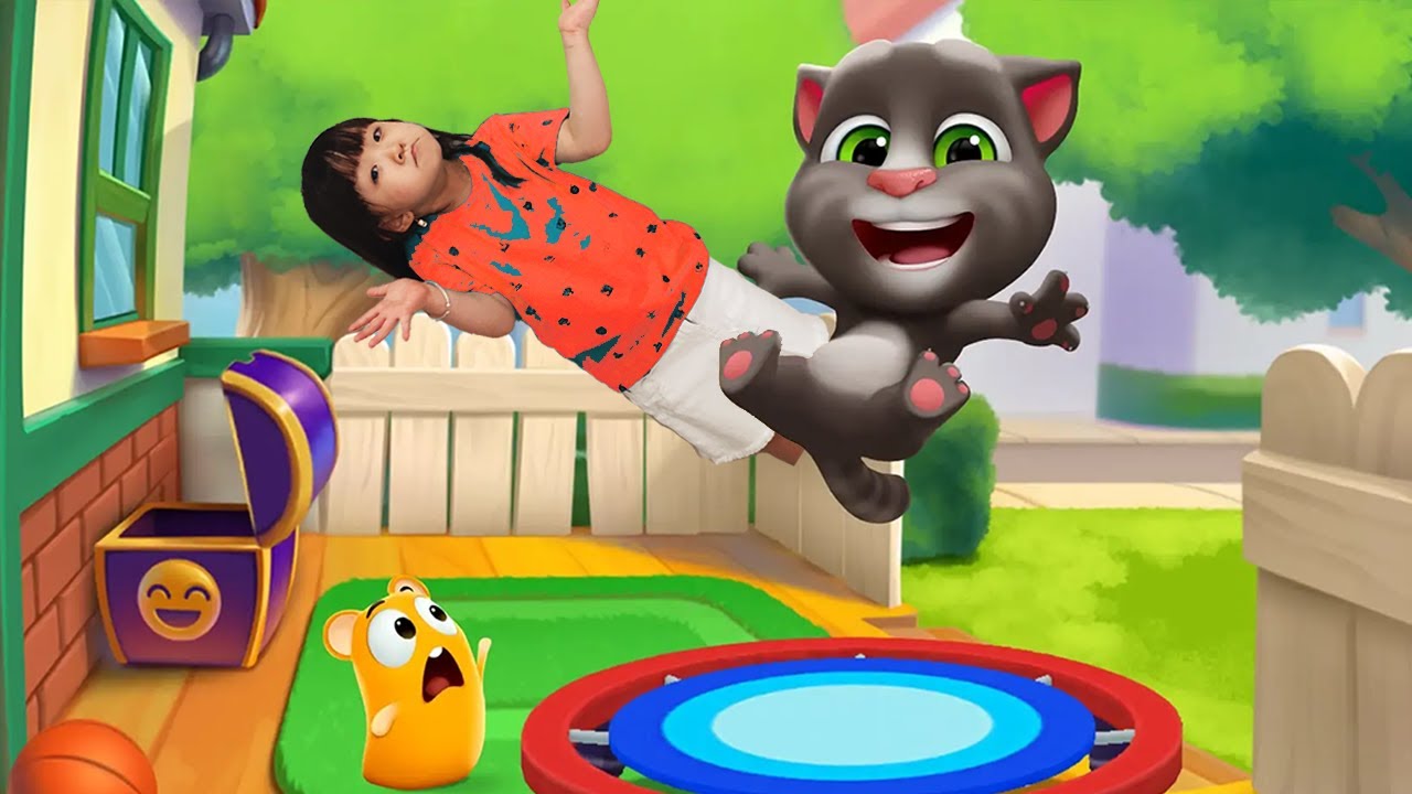 My Talking Tom 2 in Real Life and Kate Ruined Our House Play Trampoline ...