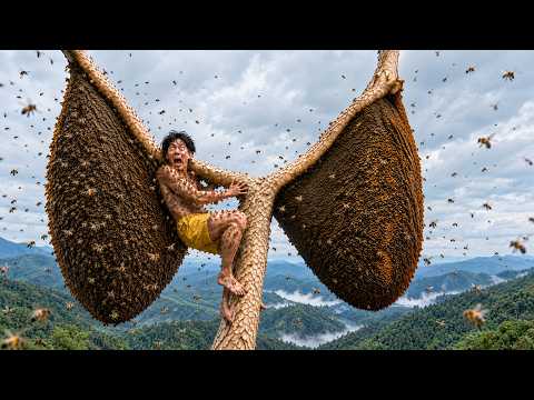 He Risked His Life Climbing a 100m Giant Tree to Harvest 4 Wild Beehives