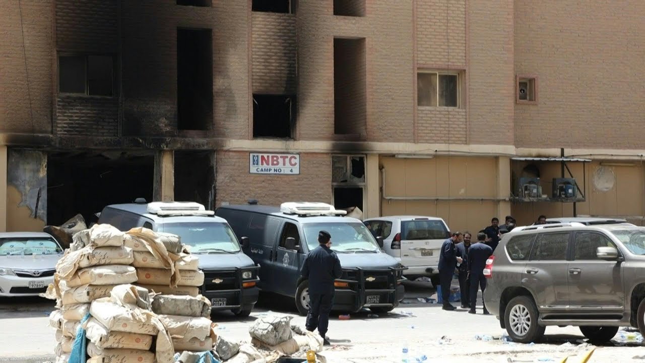 Scene outside building after deadly fire in Kuwait | AFP - YouTube