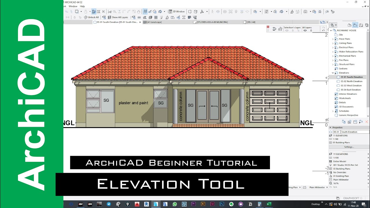 ArchiCAD Beginner Tutorial | Elevation Tool and Settings - YouTube