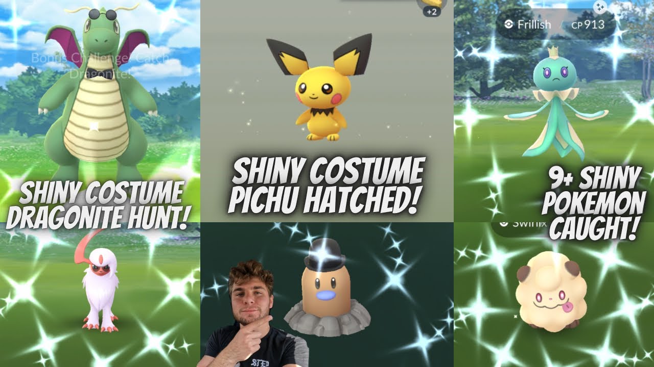 Shiny Costume Dragonite Hunt! Shiny Costume Pichu HATCHED and 9+ Shiny ...
