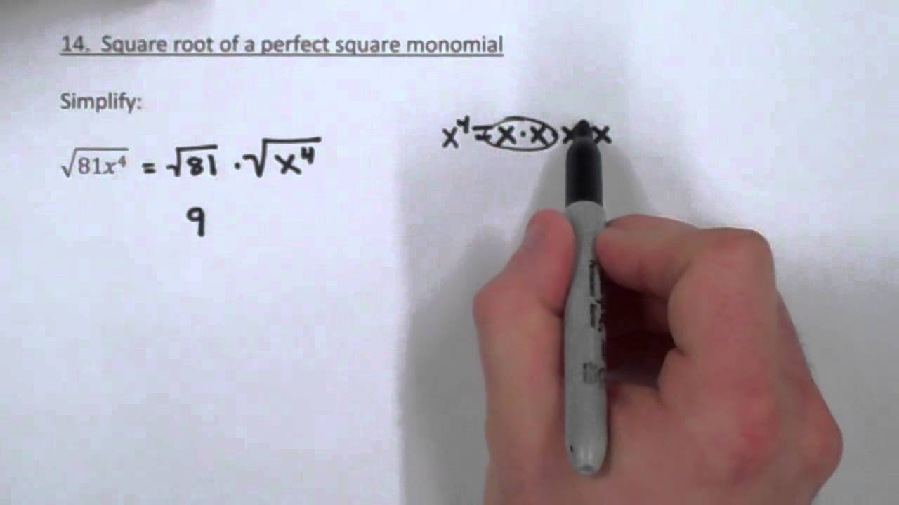 PreTest 14 Square Root of a Perfect Square Monomial - YouTube