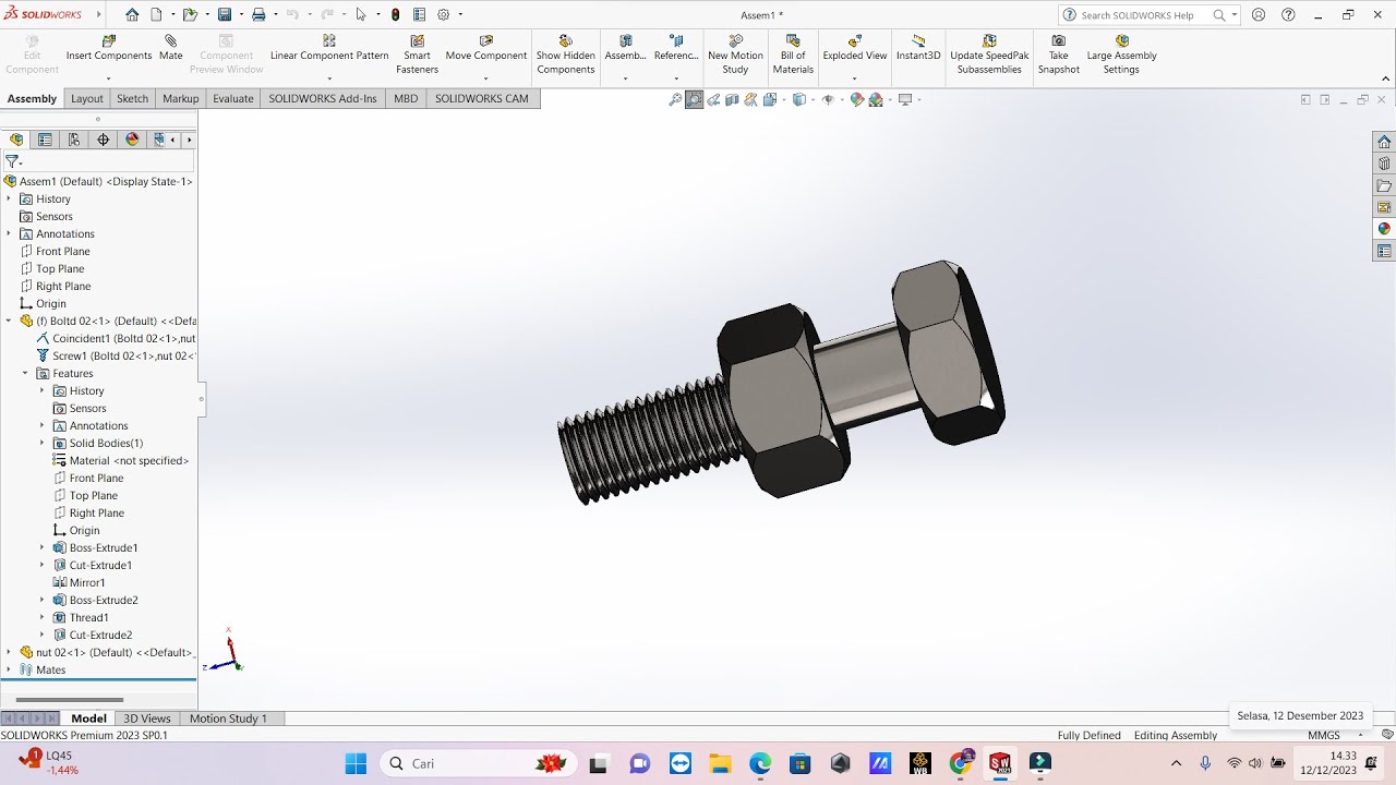 Cara Membuat 3D Model Baut dan Mur M 30 x 3.5 di SOLIDWORKS - YouTube