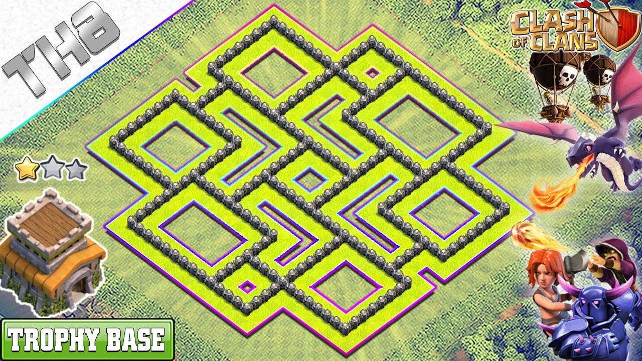 New TH8 base with Replays!! COC Town Hall 8 (TH8) Trophy Base Design ...