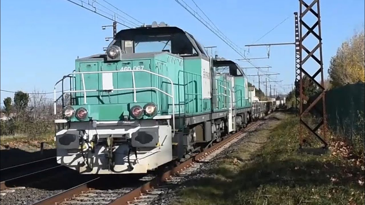 Fret locomotives double BB60000 avec plates-formes passant par Cursan ...