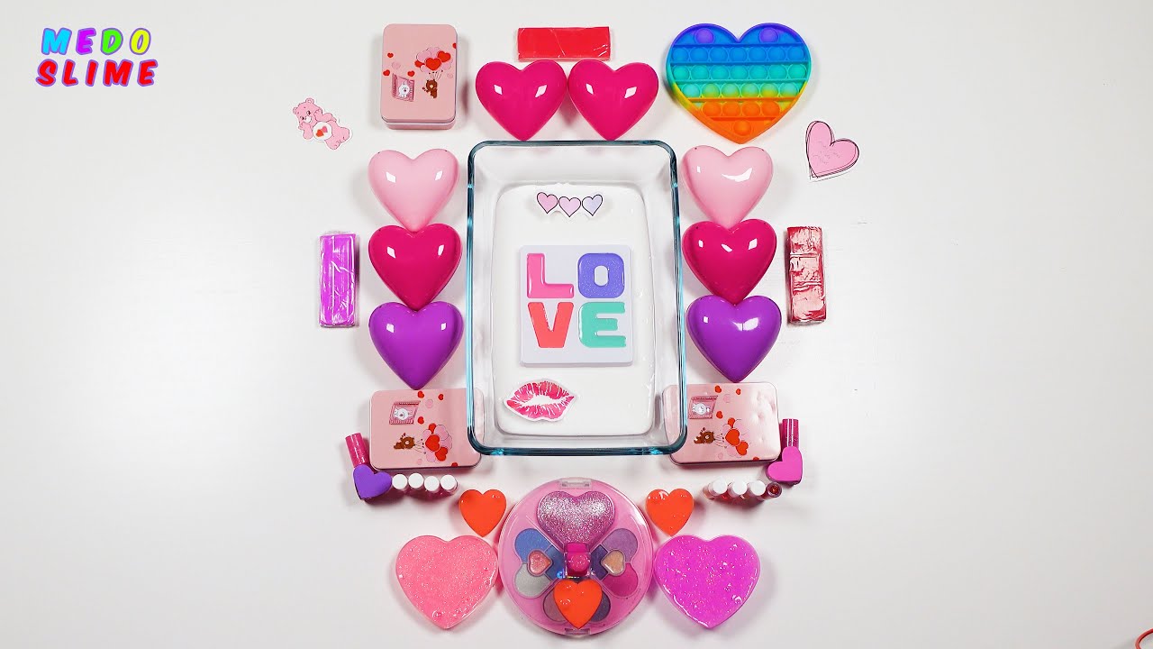 Love Slime | Pink Slime | Purple Slime | Glitter Slime | #asmr - YouTube