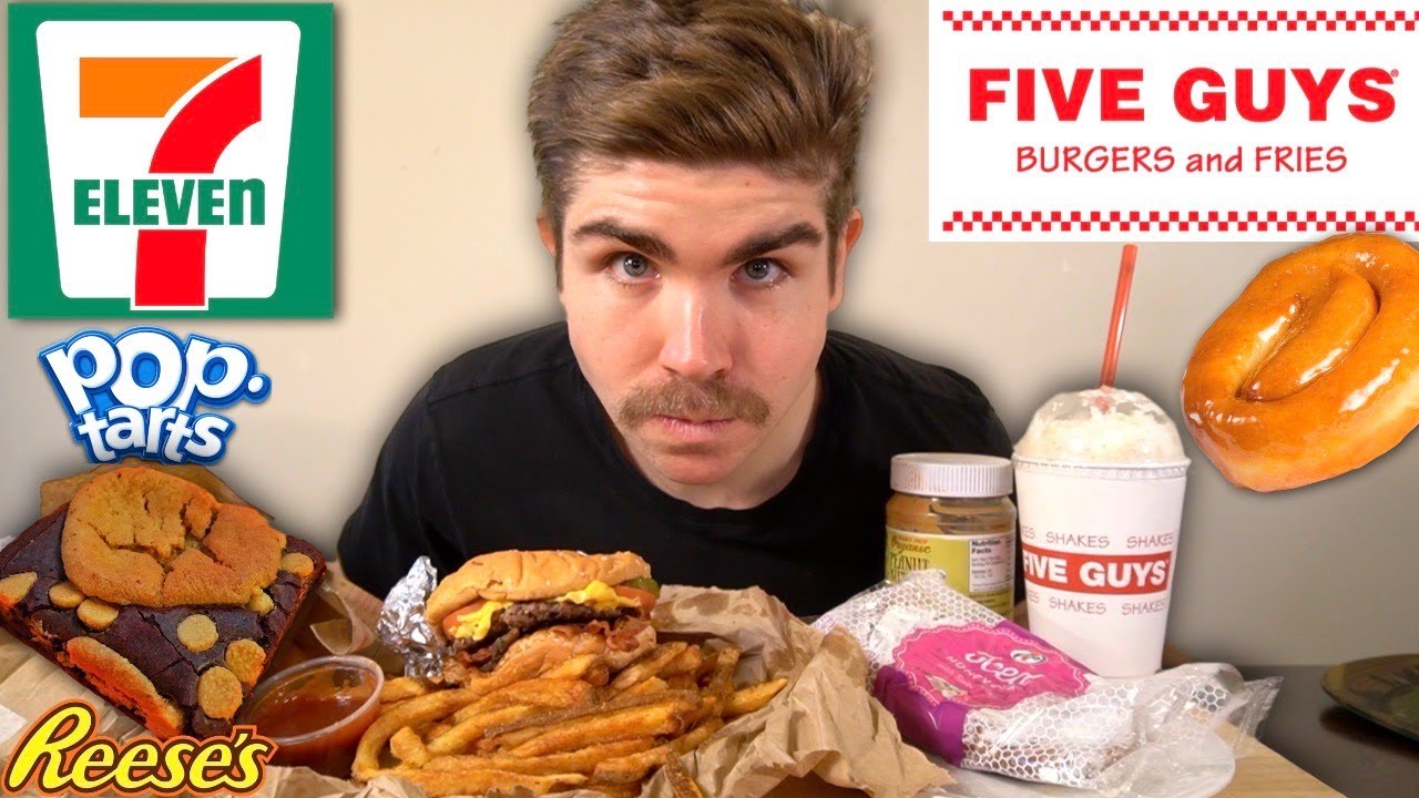 FIVE GUYS & 7 ELEVEN DESSERTS EATING SHOW︱ALL THE WAY! with PEANUT ...