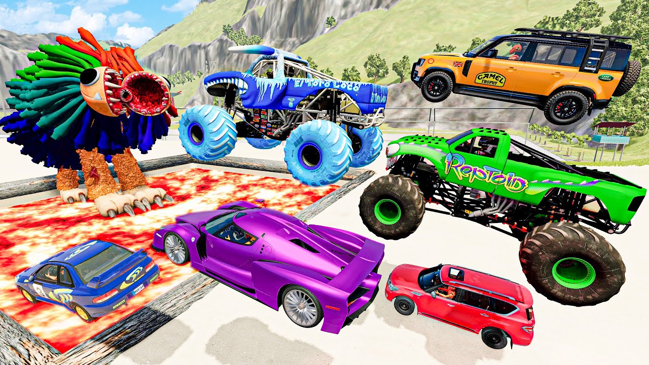 Cars and Monster Trucks Survival - Dodging Hammers, Landing in Lava ...