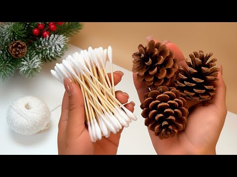 LOOK what I MADE with Cotton swabs and Pine Cones! 😍 Christmas IDEA! DIY