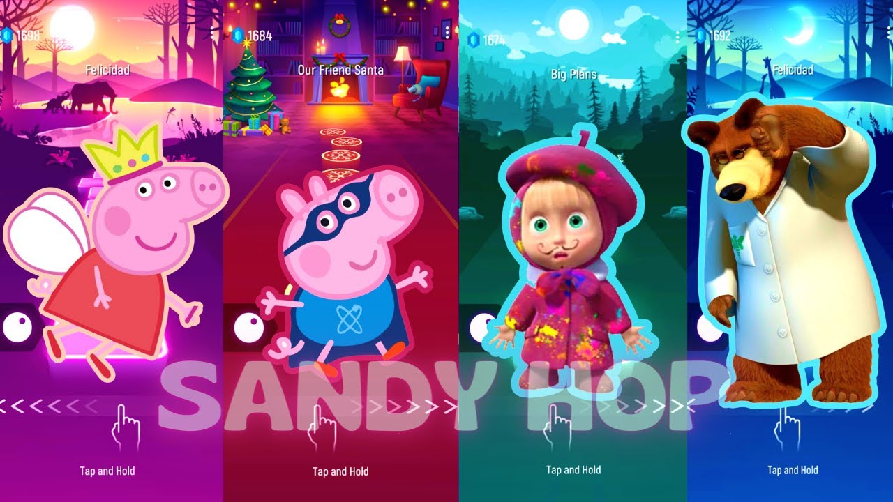 Peppa Pig Team vs Masha and the Bear in Tiles Hop EDM Rush! - YouTube