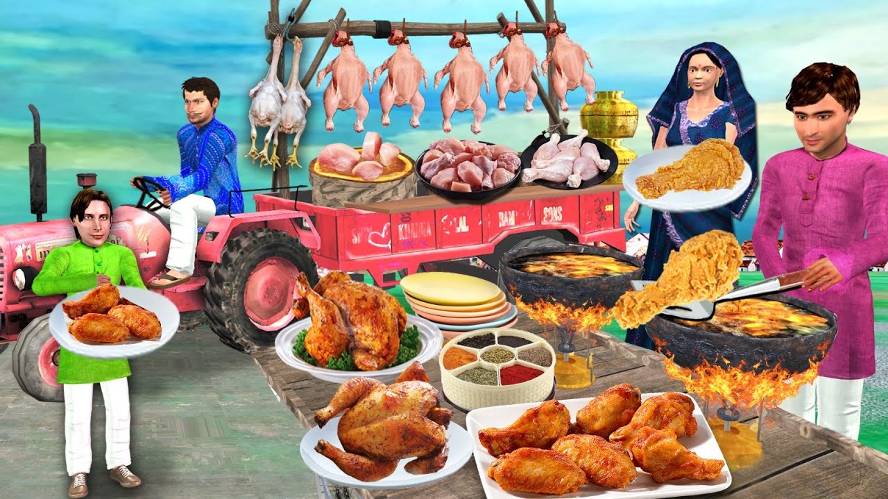 Mini Tractor Tandoori Chicken KFC Style Fried Chicken Cooking Chicken ...