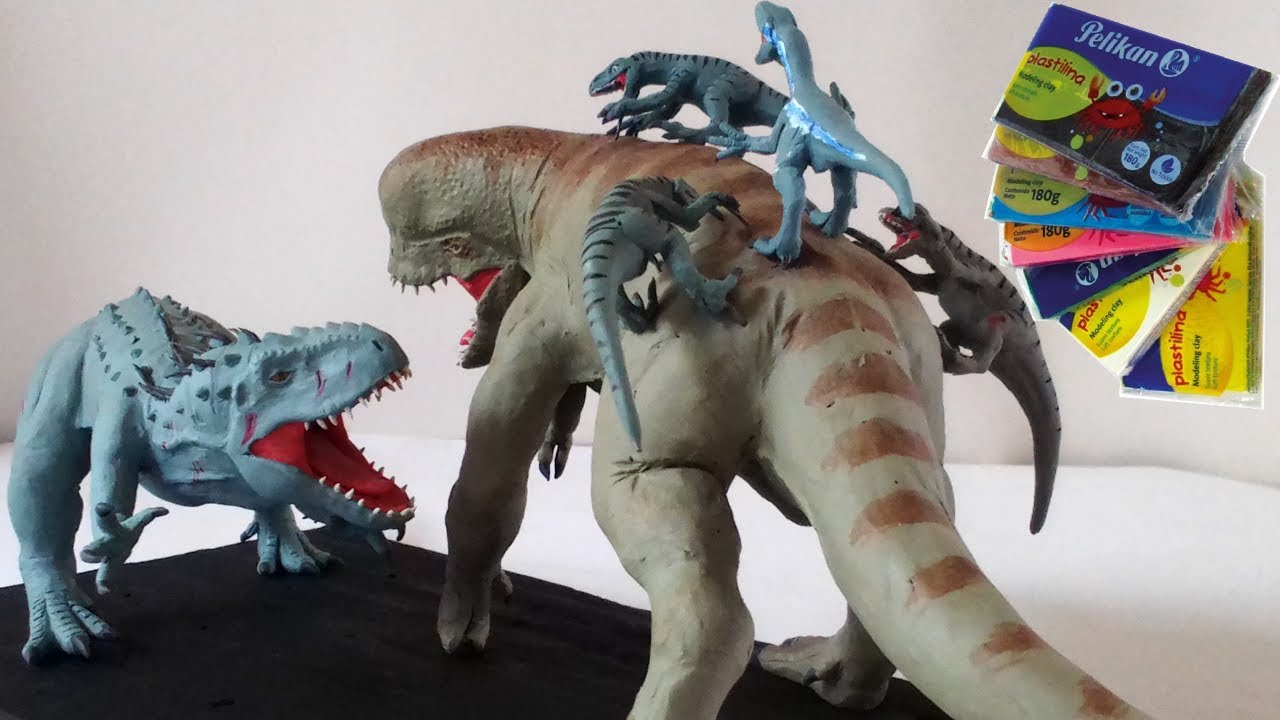 DISTORTUS REX VS INDOMINUS REX & VELOCIRAPTORS WITH CLAY/PLASTILINA ...