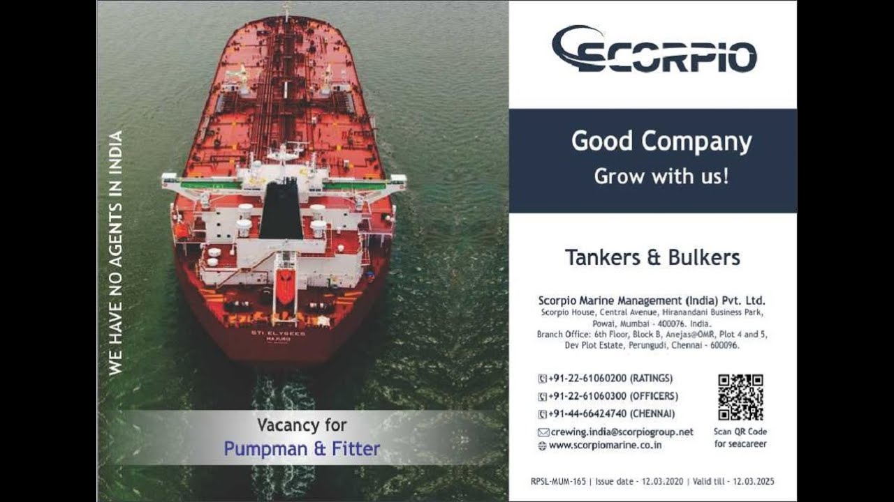 SCORPIO MARINE MANAGEMENT PVT.LTD & VACANCIES - YouTube