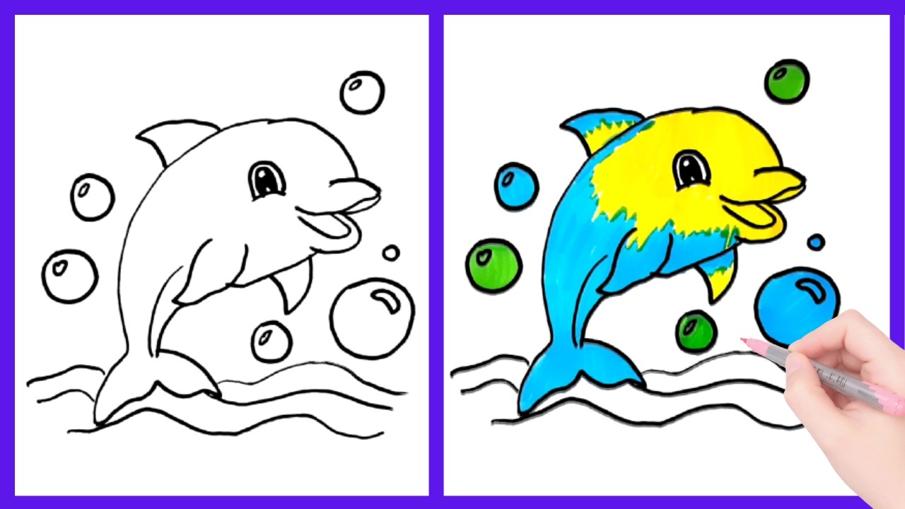 🐬🫧🎨 How to Draw a Cute Dolphin - Easy Step by Step Drawing & Coloring ...