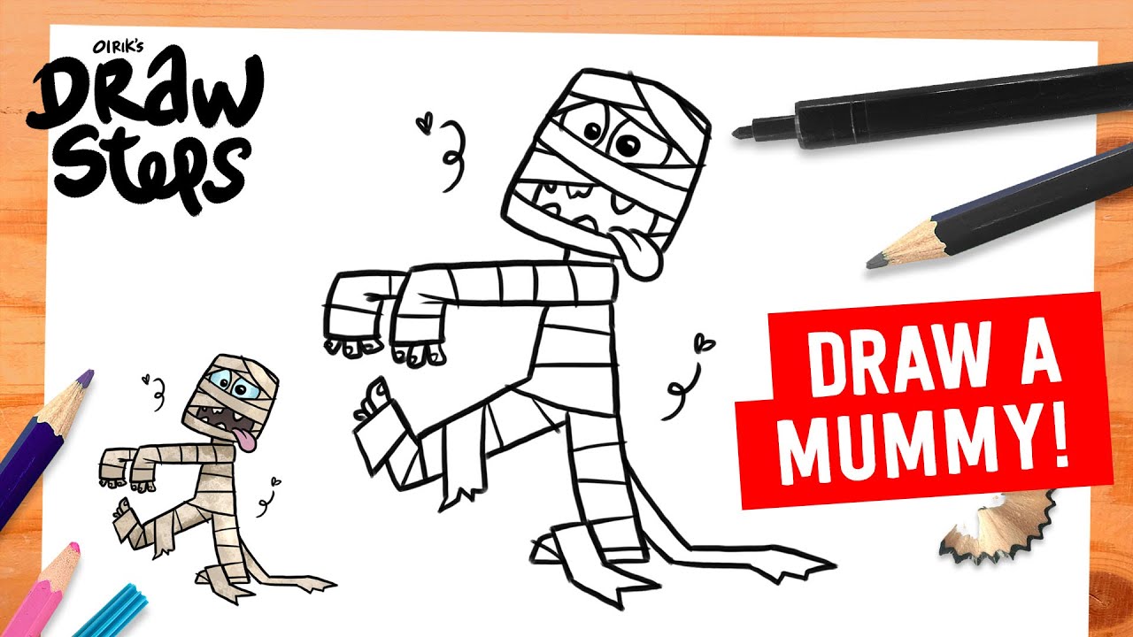 How to draw a cartoon MUMMY (easy step by step) - YouTube
