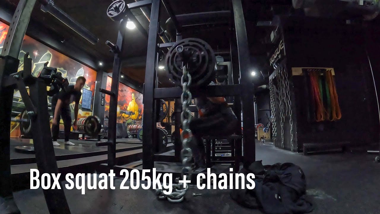 Box squat 205kg + chains PB - YouTube