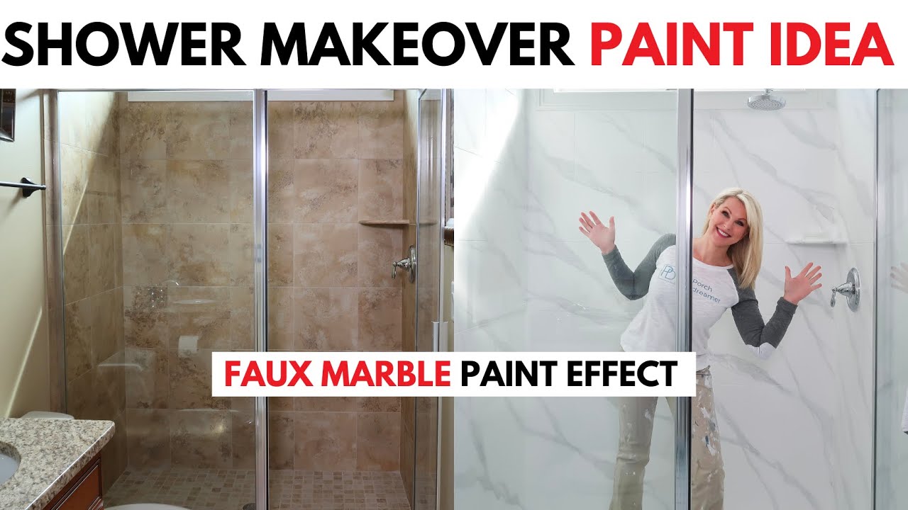 Paint Shower Tile to Look Like Marble (under $100) - YouTube