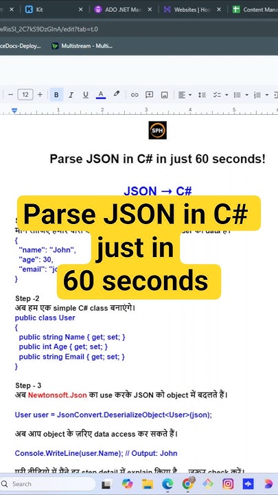 Parse JSON in C# using Newtonsoft.Json 🔥 | Beginner Friendly | Hindi | #shorts - YouTube