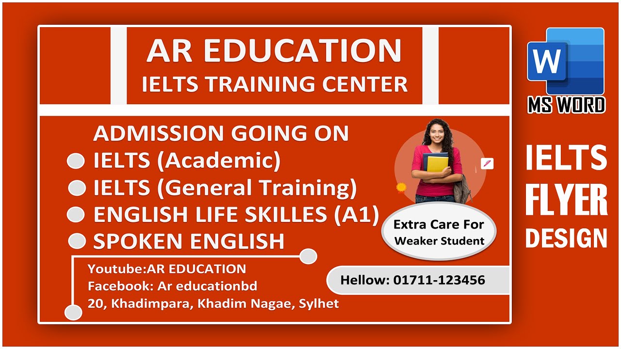 MS Word Tutorial: IELTS Training Center Flyer Design #Social Media Flex Banner Design in MS Word ...