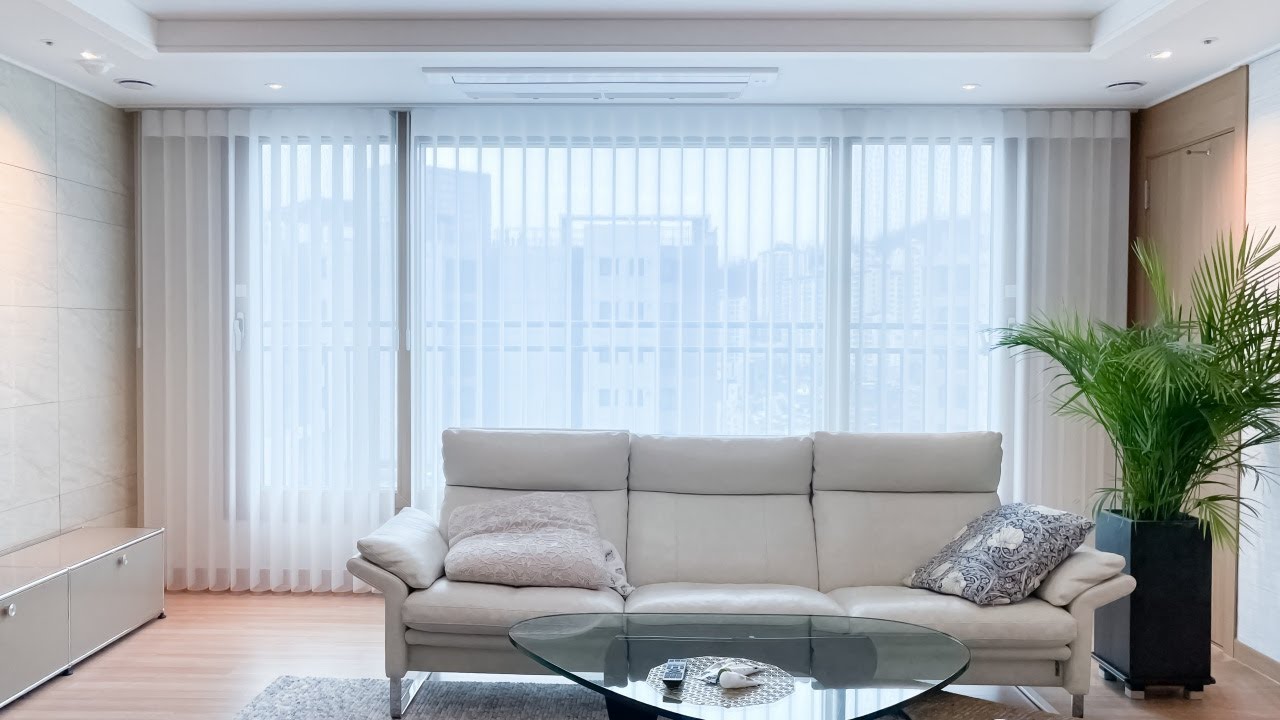 스마트커튼 유니슬랫 커튼 경희궁자이 30평대 unislat 화이트 플레인 시공사례 - YouTube