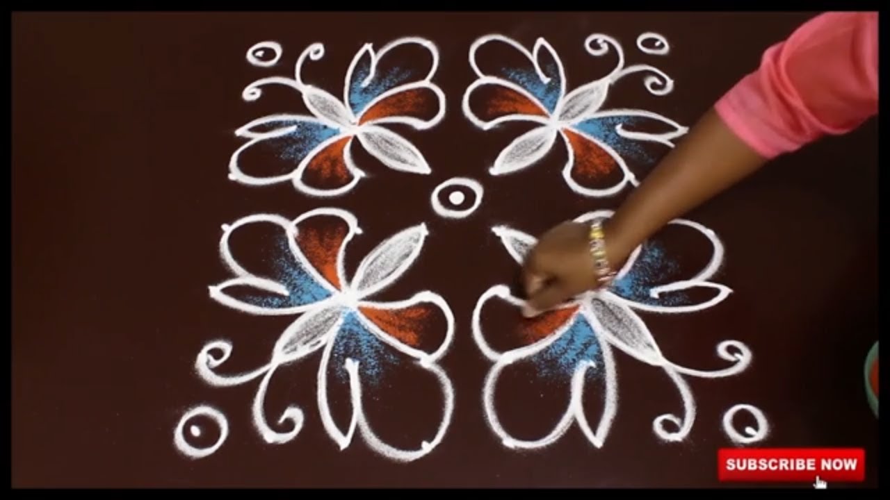 easy butterfly rangoli design // 8 dots rangoli design // kolam design ...